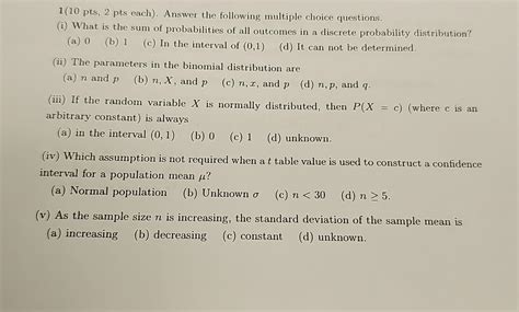 solved 1 10 pts 2 pts each answer the following multiple