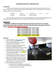 Limiting Reactant Lab Balloon Pasco Limiting Reactant Lab Production Of CO2 Introduction In