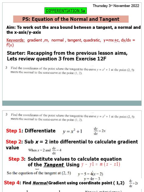 Lesson 6ps Equation Of The Tangent And Normal 3 11 22 Pdf Tangent