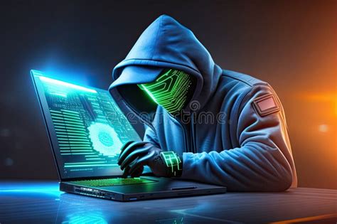 Hacker Use Laptop With Binary Code Background Stock Illustration