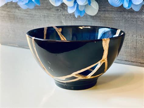 Kintsugi Bowl Kintsugi Blue Bowl Kintsugi Pottery Minimalist Home