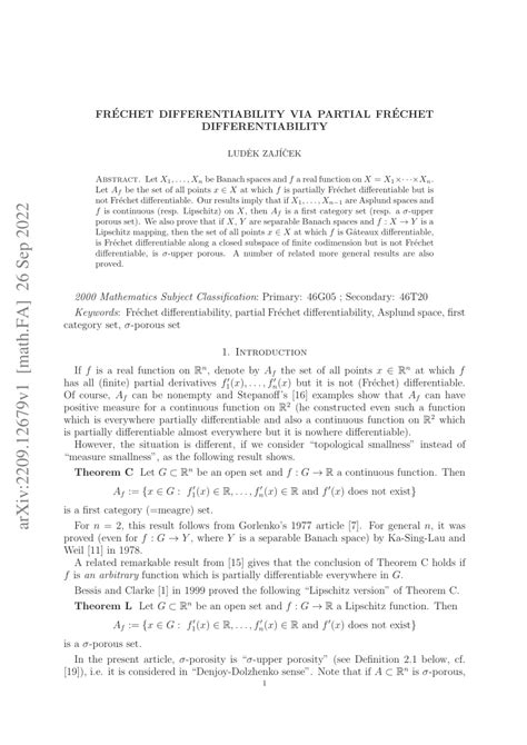 Pdf Frechet Differentiability Via Partial Frechet Differentiability