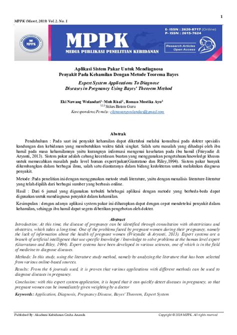Pdf Aplikasi Sistem Pakar Untuk Mendiagnosa Penyakit Pada Kehamilan Dengan Metode Teorema Bayes