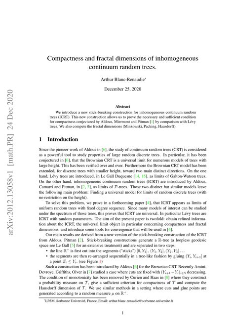 Pdf Compactness And Fractal Dimensions Of Inhomogeneous Continuum Random Trees