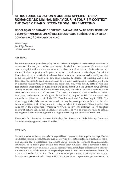 Pdf Structural Equation Modeling Applied To Sex Romance And Liminal Behaviour In Tourism
