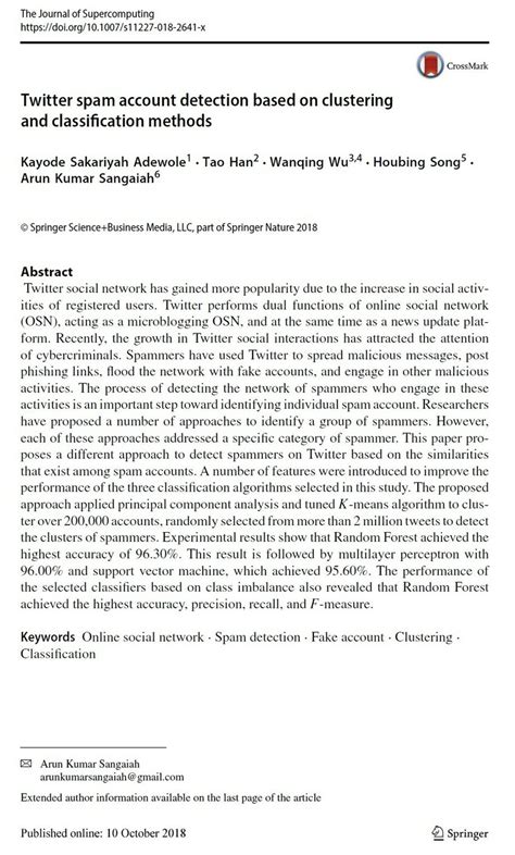 Pdf Twitter Spam Account Detection Based On Clustering And