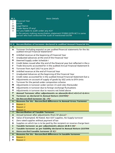 Excel Sheet Of Gstr 9 Gstr 9c Pdf Taxes Value Added Tax