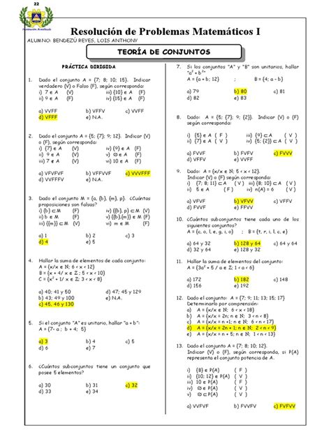 02 Teoría De Conjuntos Practica Pdf Conjunto Matemáticas