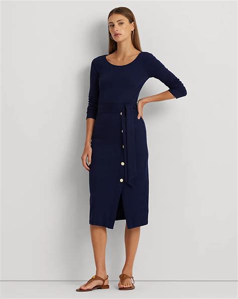 Belted Rib Knit Dress Ralph Lauren