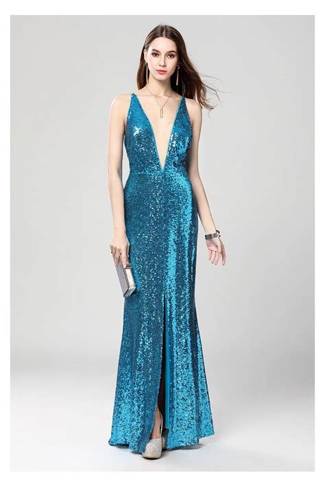 Sexy Sequins V Neck Backless Evening Dress 92 CK643 SheProm Com