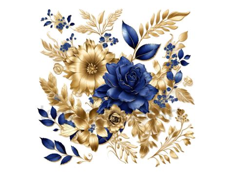 Blue And Gold Floral Clipart Cool Beautiful Wedding Rustic Navy Blue