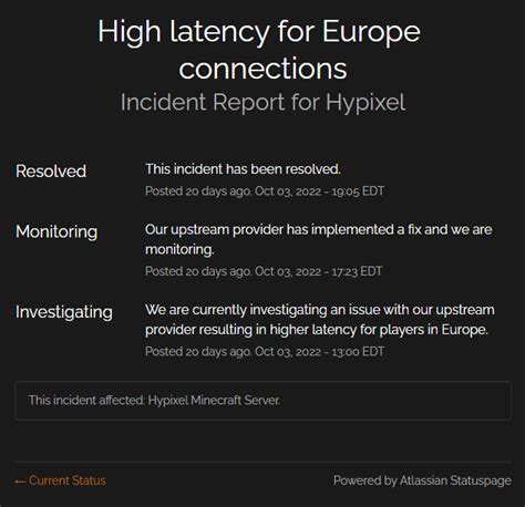 Admins Make An Update To Status Hypixel For Europe Players Hypixel Forums