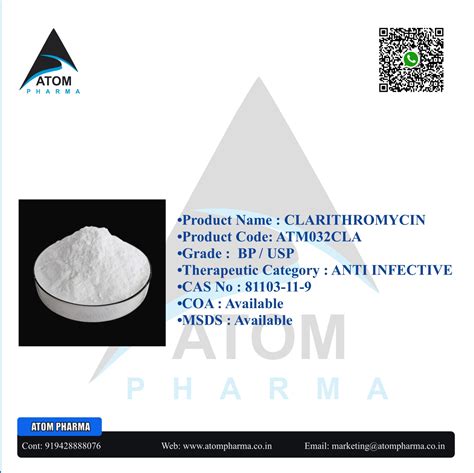 Clarithromycin Api Suppliers And Exporters In Cas No 81103 11 9 Atompharma
