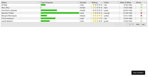 datatable with tabulator codesandbox