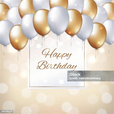 황금과 흰색 풍선 생일 축 하 카드 텍스트에 대 한 프레임 휴일 파티 배경입니다 금과 진주 풍선 밝은 황금 배경 벡터 인사말 카드 Film Festival에 대한 스톡 벡터