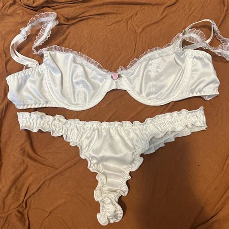 White Satin Lingerie Set With Lace Detailing Super Depop