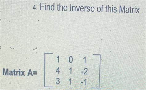Solved Lineal Algebra Find The Inverse Of This Matrix Matrix Chegg Com