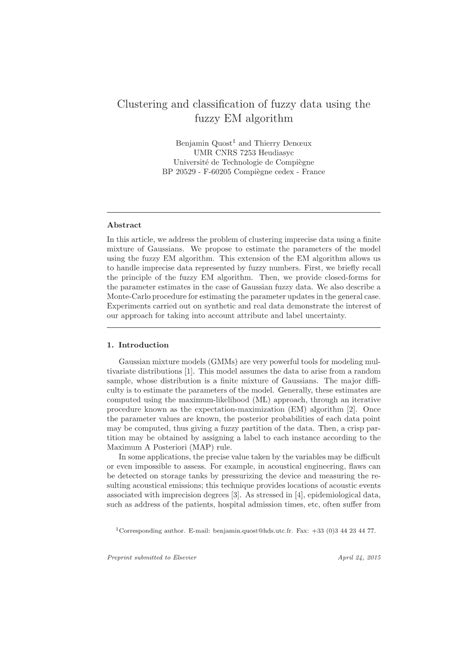 Clustering And Classification Of Fuzzy Data Using The Fuzzy Em Algorithm Docslib