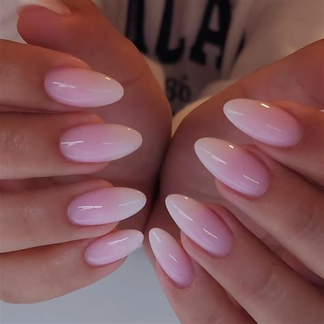 Tyuimhx Pink White Gradient Press On Nails Medium Almond Fake Nails French Tip False