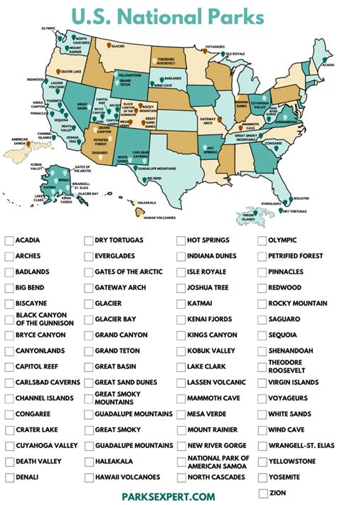 Us National Parks List List Of National Parks American