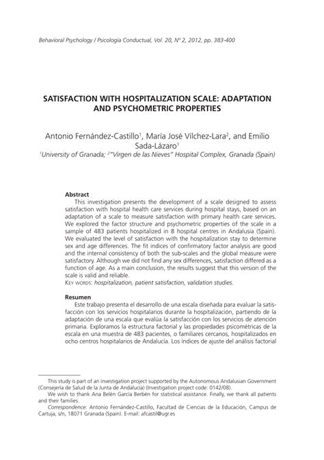 Pdf Satisfaction With Hospitalization Scale Adaptation And Psychometric Properties