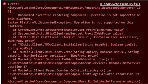 C Systemplatformnotsupportedexception Operation Is Not Supported On This Platform Stack