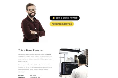 Скачать бесплатно Html Css шаблон сайта портфолио Ben
