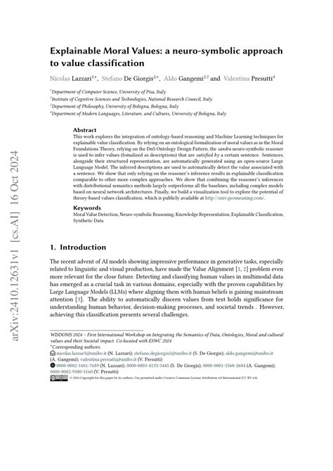 Pdf Explainable Moral Values A Neuro Symbolic Approach To Value