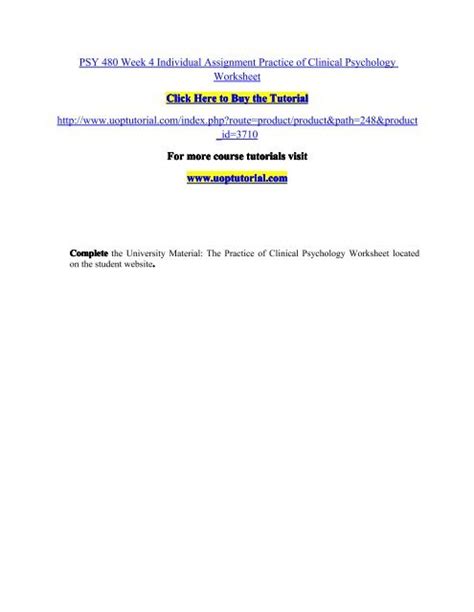 Psy 480 Week 4 Individual Assignment Practice Of Clinical Psychology
