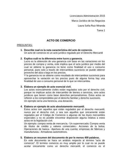 Acto De Comercio Definición Y Ejemplos Pdf Comercio Precios
