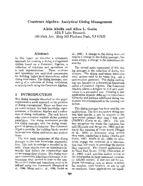 Pdf Construct Algebra Analytical Dialog Management