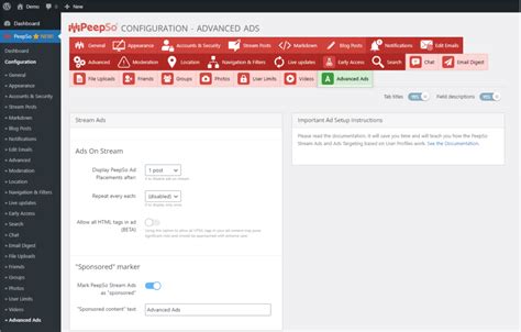 Advanced Ads Backend Configuration Peepso