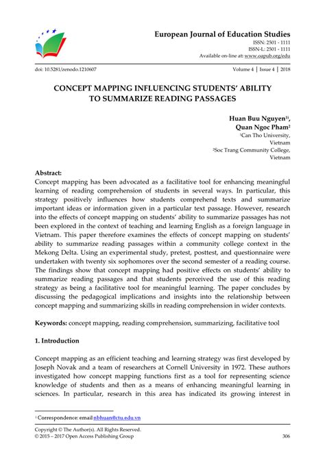 Pdf Concept Mapping Influencing Students Ability To Summarize