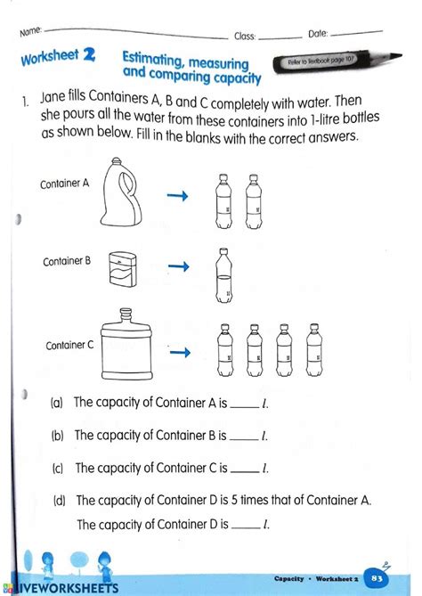 Estimatingmeasuring And Comparing Capacity Worksheet Live
