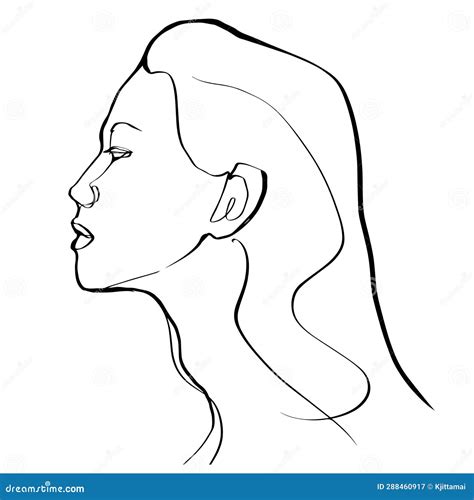 Handdrawn Line Contour Portrait Fashion Girl Face Stock Illustration