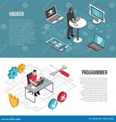 Hacker Or Programmer Character Design With Icon Set Come With Typographic For Header Design