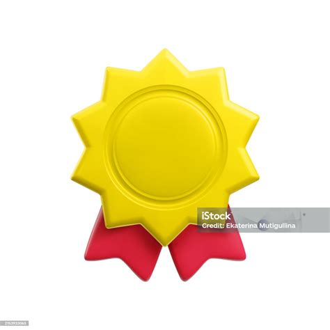 벡터 만화 3d 빈 메달 빨간 리본 현실적인 아이콘 트렌디 한 골드 라운드 별 버스트 상 추상 우승자 배지 기호 3d 렌더링