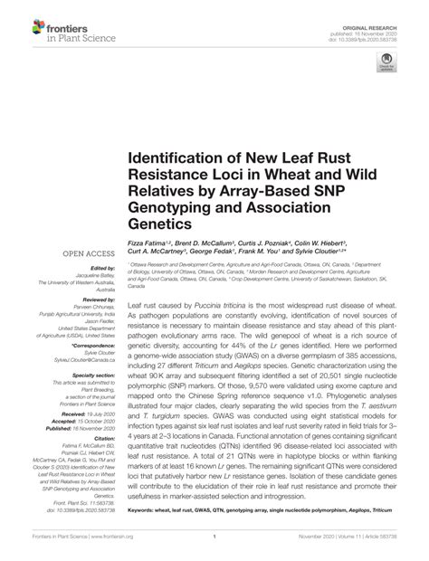 Pdf Identification Of New Leaf Rust Resistance Loci In Wheat And Wild