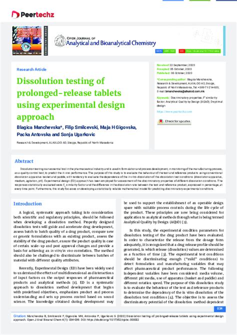 Pdf Dissolution Testing Of Prolonged Release Tablets Using Experimental Design Approach