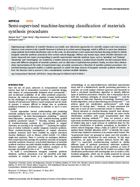 Pdf Semi Supervised Machine Learning Classification Of Materials