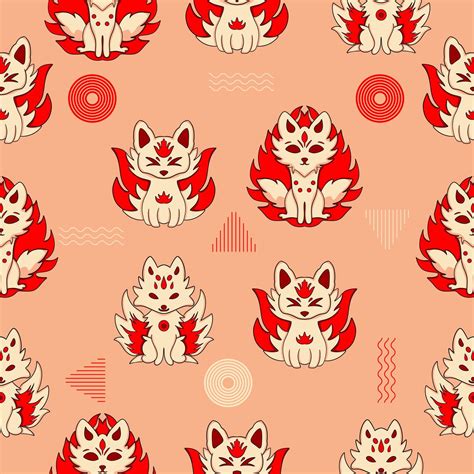Kitsune Lovely Cute Seamless Pattern Premium Vector 12698645 Vector Art