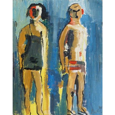 Boothe Bathing Suit Couple In Style Of David Park Acrylic On Cardboard