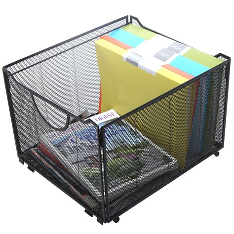 Modern Black Metal Mesh File Box Foldable Storage Crate Home Office Folder Holder Organizer Rack