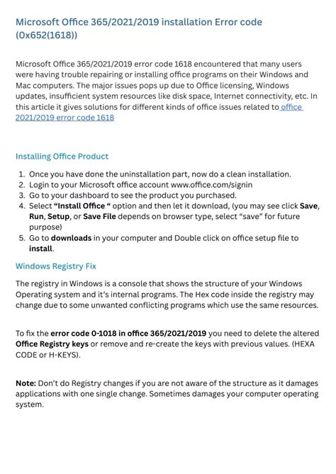 Ppt Microsoft Office 365 2021 2019 Installation Error Code 0x652 1618 Powerpoint