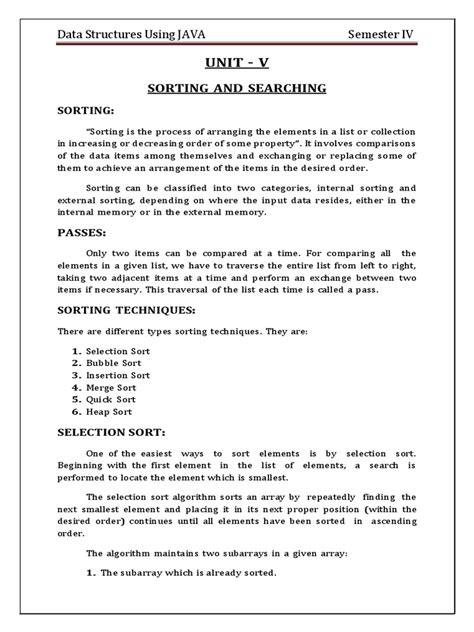 Unit V Sorting And Searching Pdf Array Data Structure Computer Data