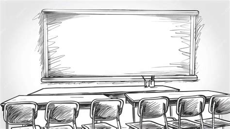 A Sketch Of A Blank Whiteboard In A Classroom Blank And White