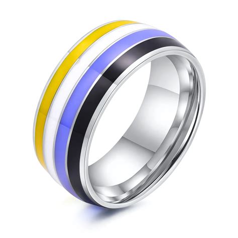 Pride Flag Ring Stainless Steel Lgbtq Rainbow Jewelry Gay Skate