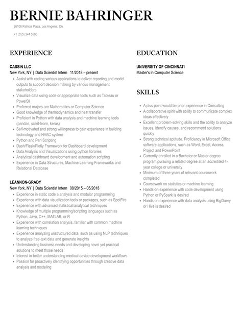 Data Scientist Intern Resume Samples Velvet Jobs