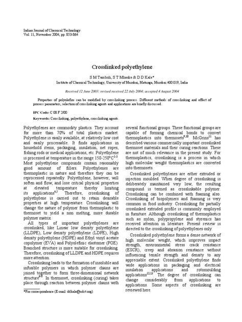 Cross Linked Polyethylene Pdf Polyethylene Cross Link
