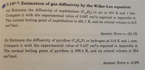 Solved W113 A Estimation Of Gas Diffusivity By The